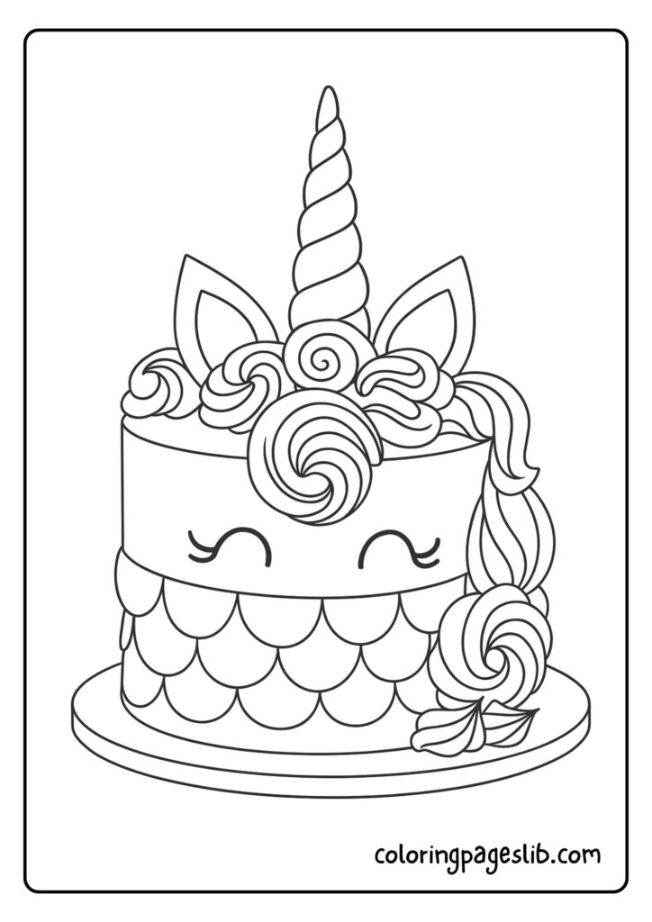 Free Unicorn Cake Coloring Pages Printable